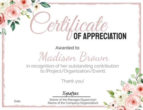 Certificate of Appreciation - 24 - Personalized Templates