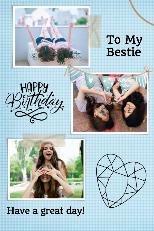 Happy birthday bestie - (3 Photos) (Blue) - Personalized Templates