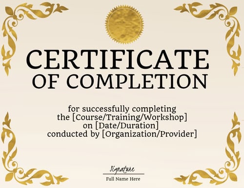 Certificate of Completion - Personalized Templates