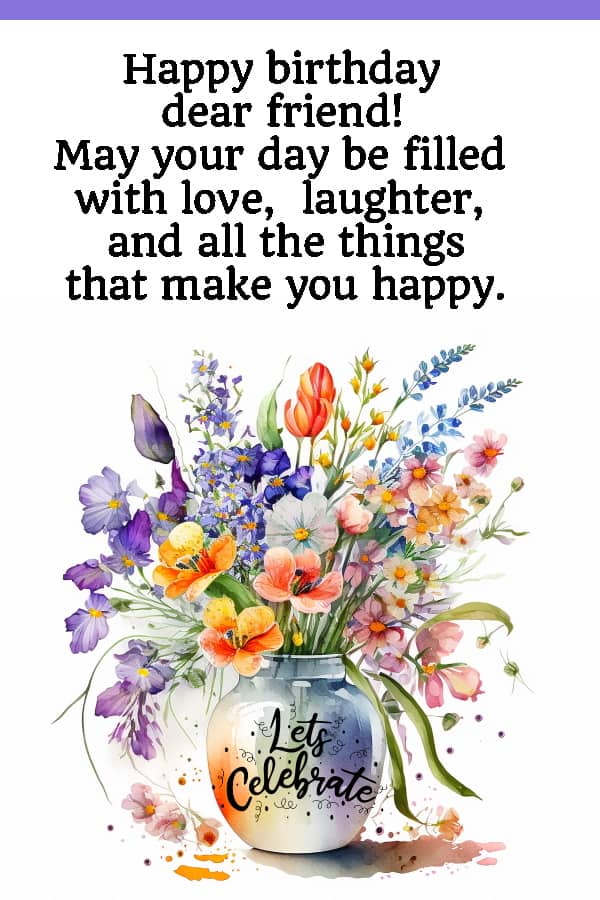 Happy Birthday Flowers - 2 - Portrait (Friend) - Personalized Templates