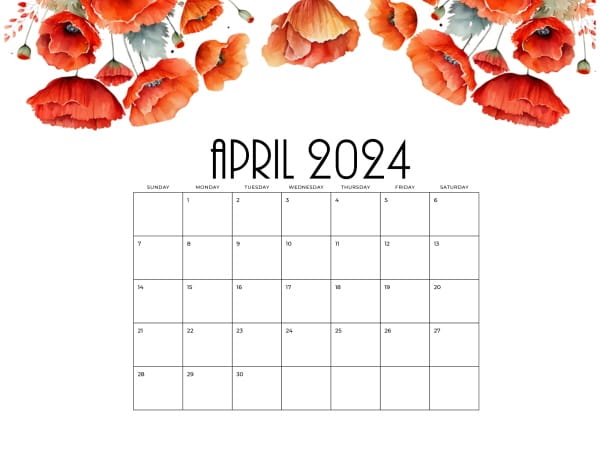 Poppies - April 2024 - Personalized Templates