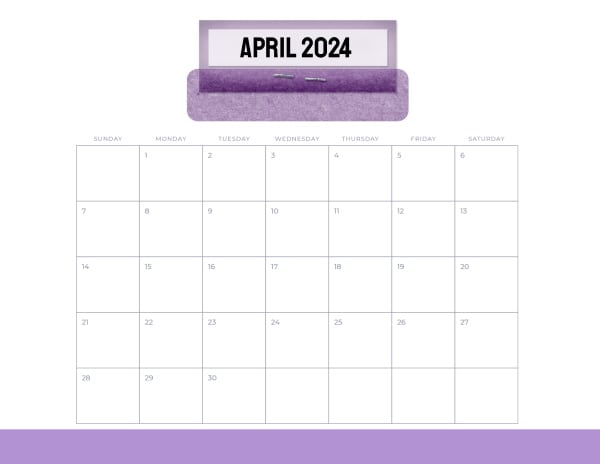 Calendar - April 2024 (Purple Title) - Personalized Templates