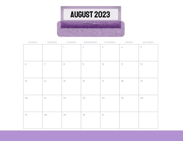 Calendar - August 2023 (Purple Title) - Personalized Templates