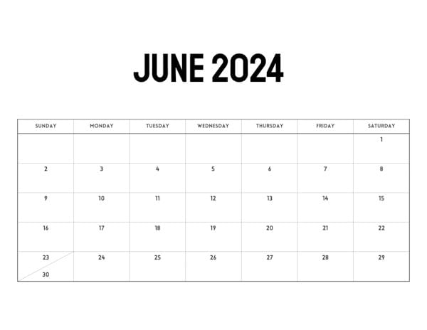 Blank Calendar - June 2024 - Personalized Templates