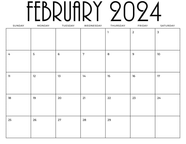 Blank Calendar - February 2024 - Personalized Templates
