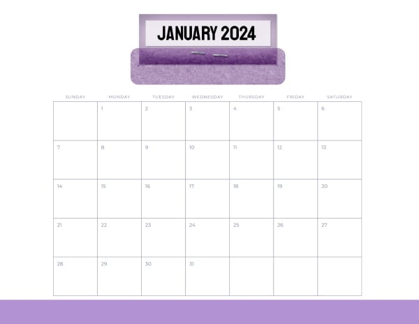 Calendar - January 2024 (Purple Title) - Personalized Templates