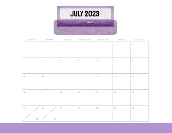 Calendar - July 2023 (Purple Title) - Personalized Templates