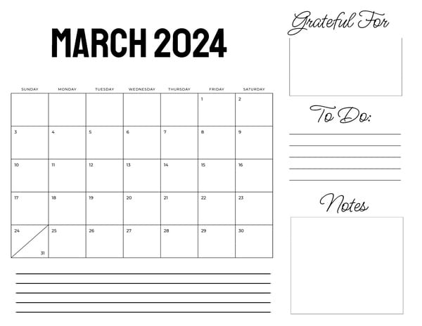 Planner - March 2024 (With Gratitude) - Personalized Templates