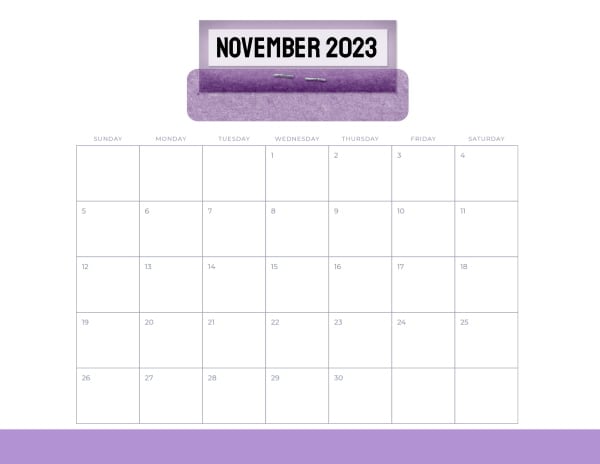 Calendar - November 2023 (Purple Title) - Personalized Templates