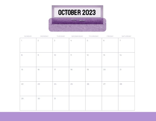 Calendar - October 2023 (Purple Title) - Personalized Templates