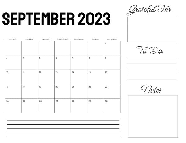 Planner - September 2023 (With Gratitude) - Personalized Templates