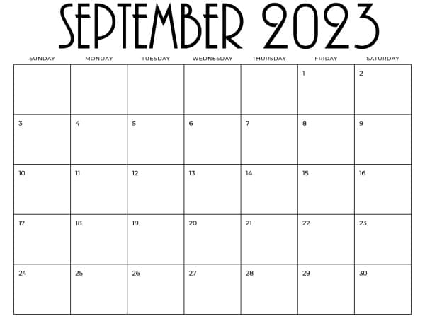 Blank Calendar - September 2023 - Personalized Templates
