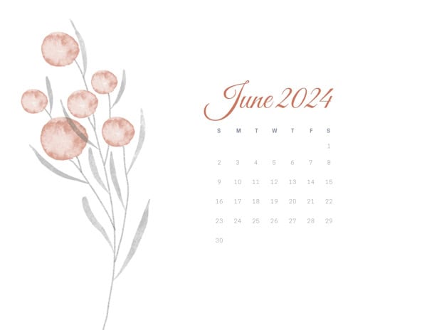 Calendar - June 2024 (Watercolor Flowers) - Personalized Templates