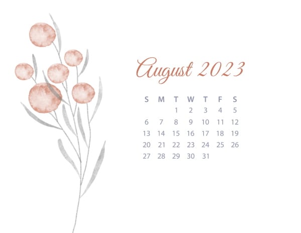 Calendar - August 2023 (Watercolor Flowers) - Personalized Templates