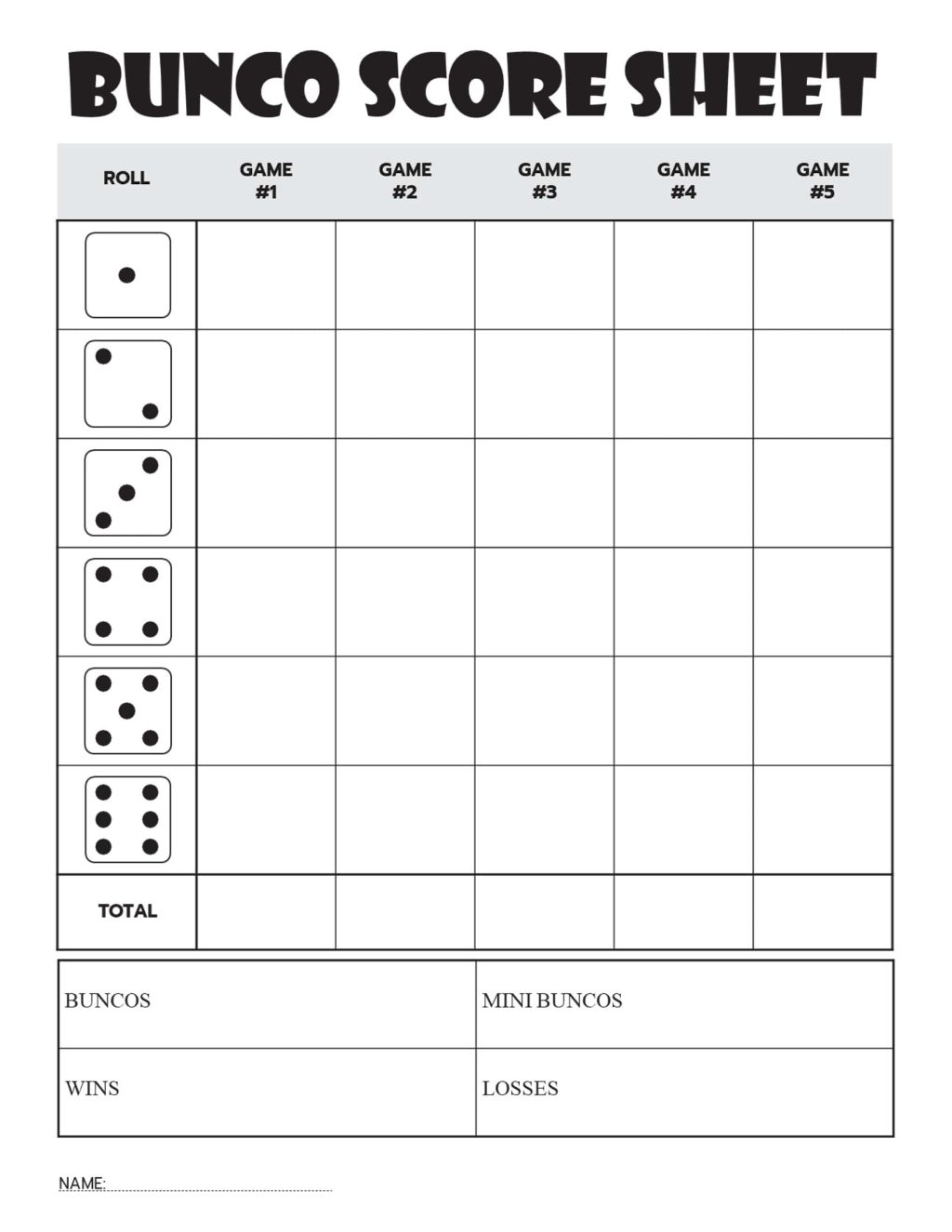 Bunco Score Sheets - 3 - Personalized Templates