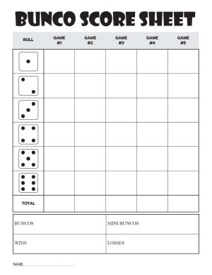 Bunco Score Sheets - 3 - Personalized Templates