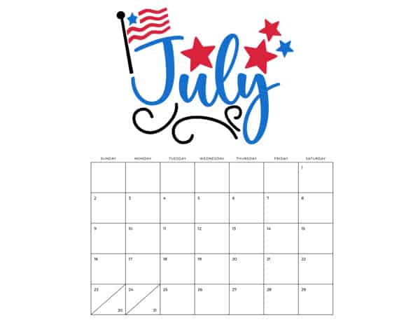 Cute clipart title with a calendar - July 2023 - Personalized Templates
