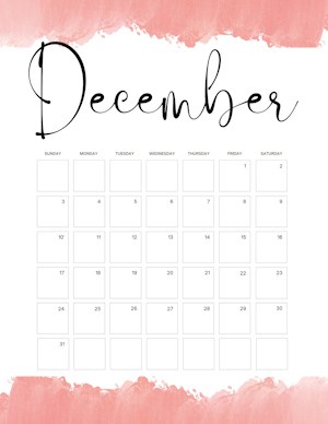 Calendar with watercolor border (you can change the color) - December ...