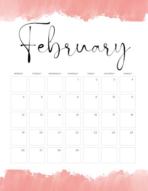 Calendar with watercolor border (you can change the color) - February ...