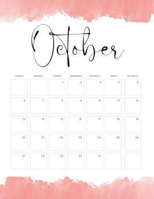 Calendar with watercolor border (you can change the color) - October ...