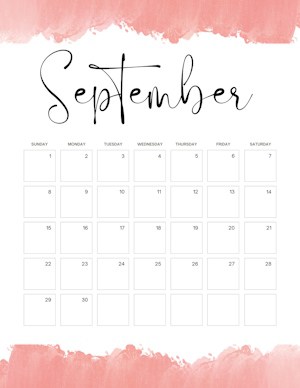 Calendar with watercolor border (you can change the color) - September ...