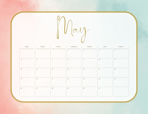 Pink and teal - Horizontal calendar - May - Monday Start - Personalized ...